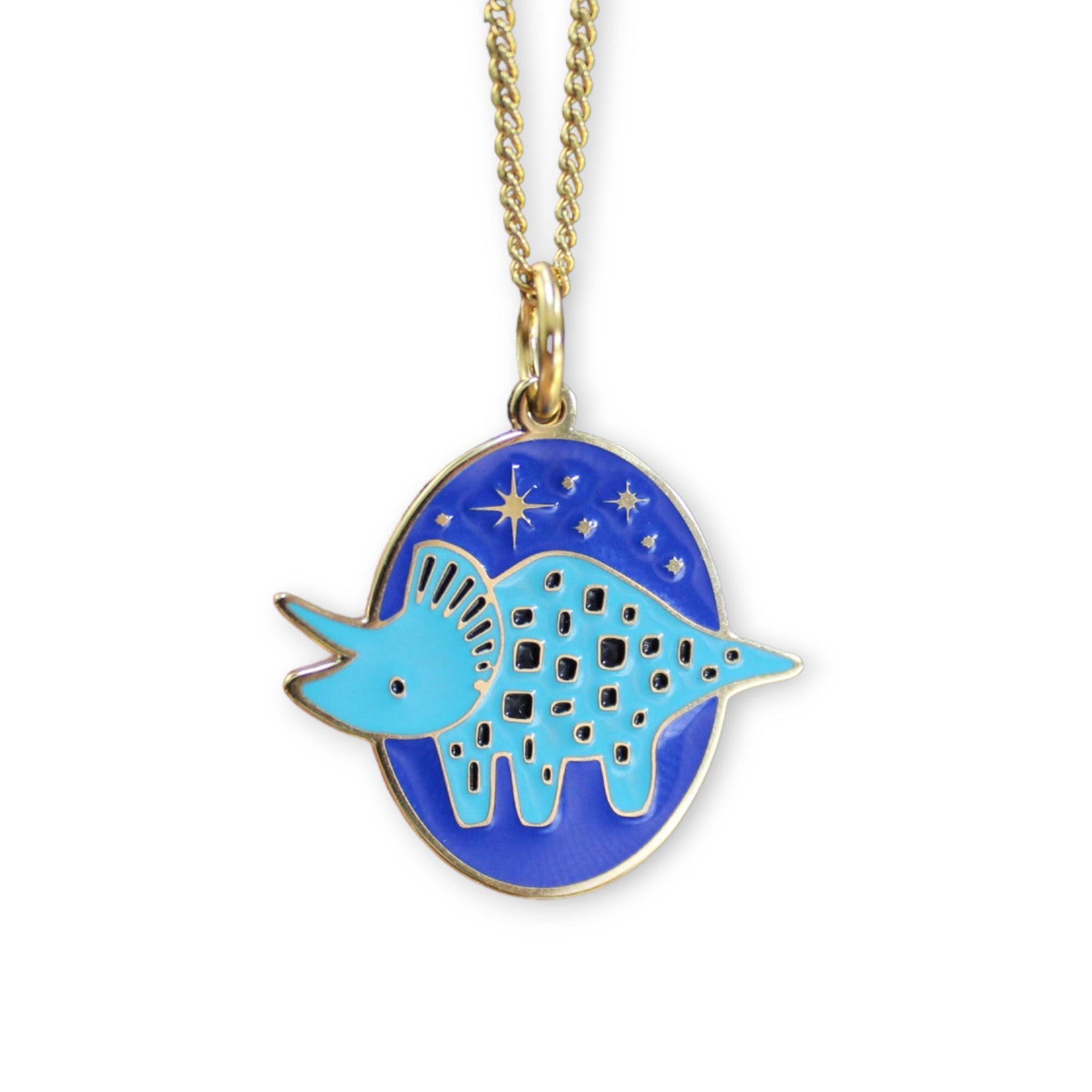 Triceratops Dinosaur Charm Necklace - Gold Finished Dinosaur Jewelry o ...