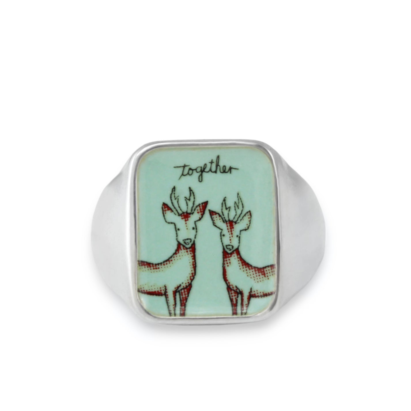 Mens Signet Ring with Two Stags -Bromance Ring -Vitreous Enamel and St ...