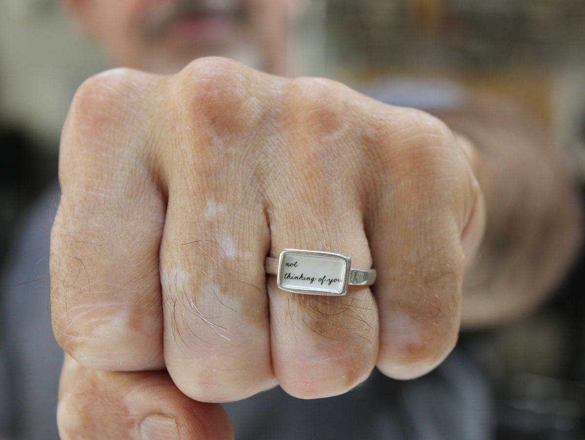 Sterling Silver and Enamel "not thinking of you" Stacking Breakup Ring ...