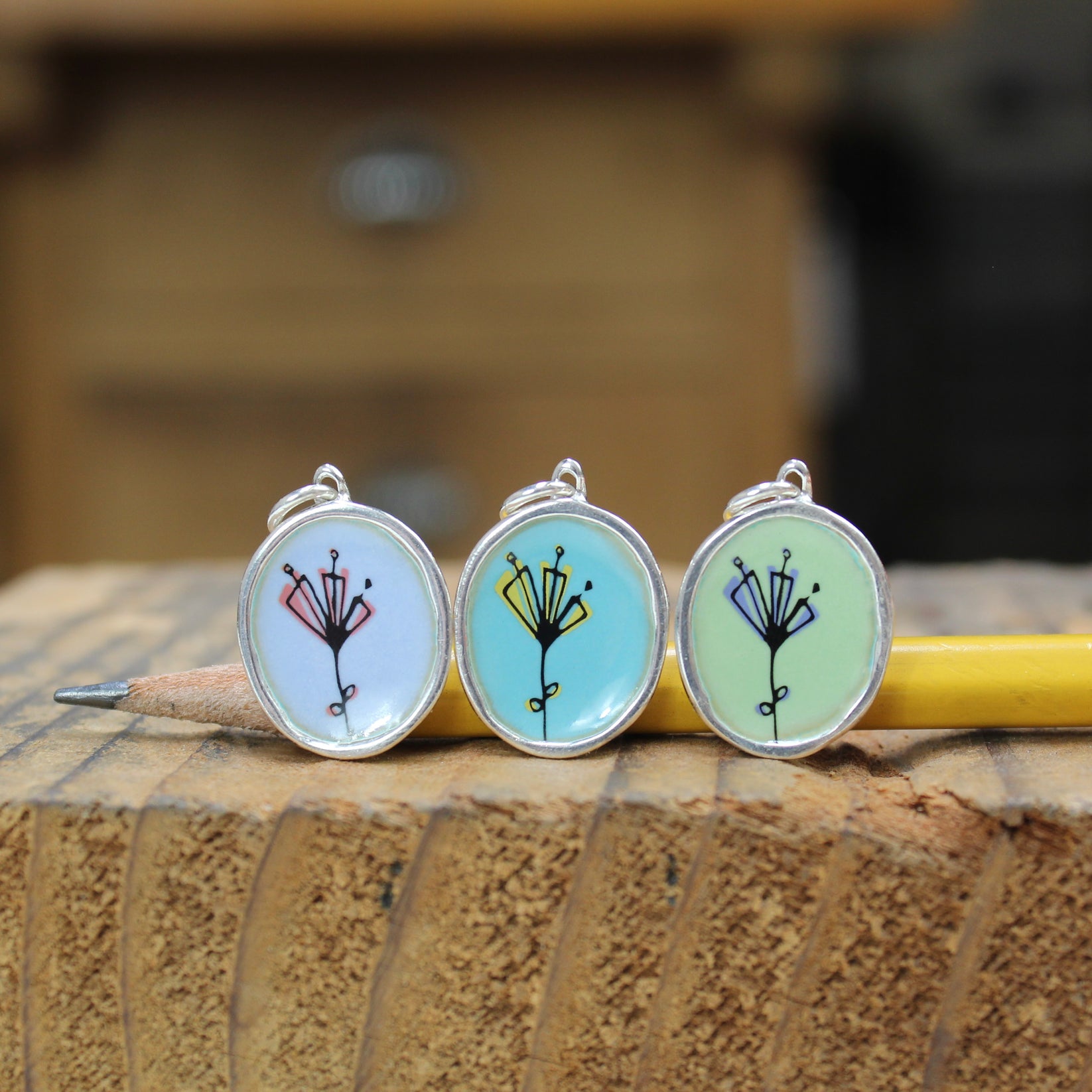 Spring Flower Necklace on Adjustable Chain in Blue Green Pink Yellow O ...