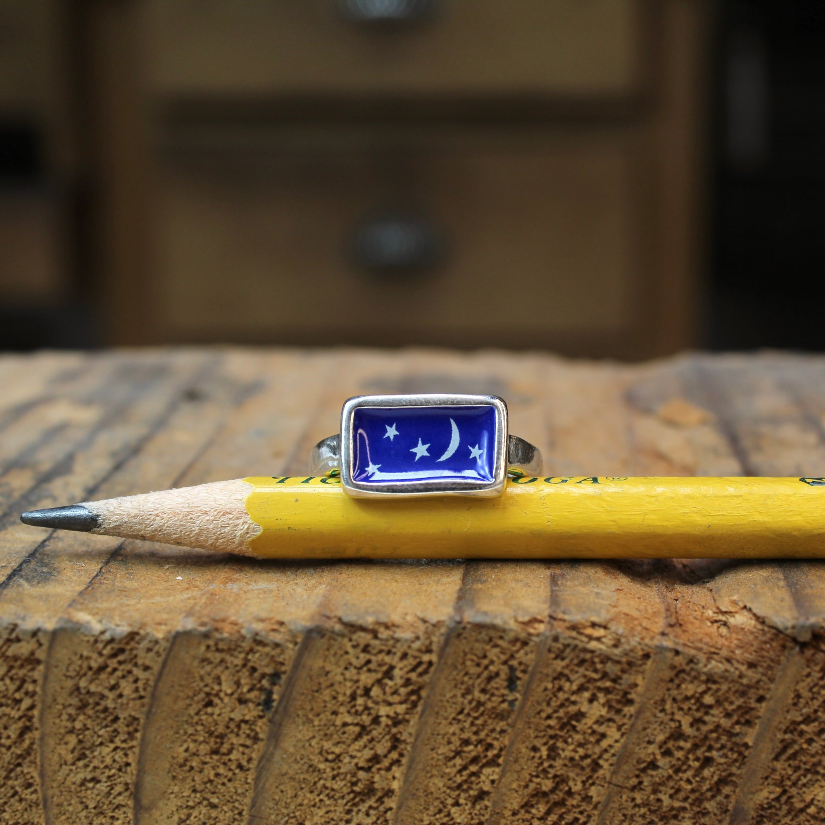 Night Sky Ring - Cobalt Blue with Stars and Crescent Moon Stacker Ring ...
