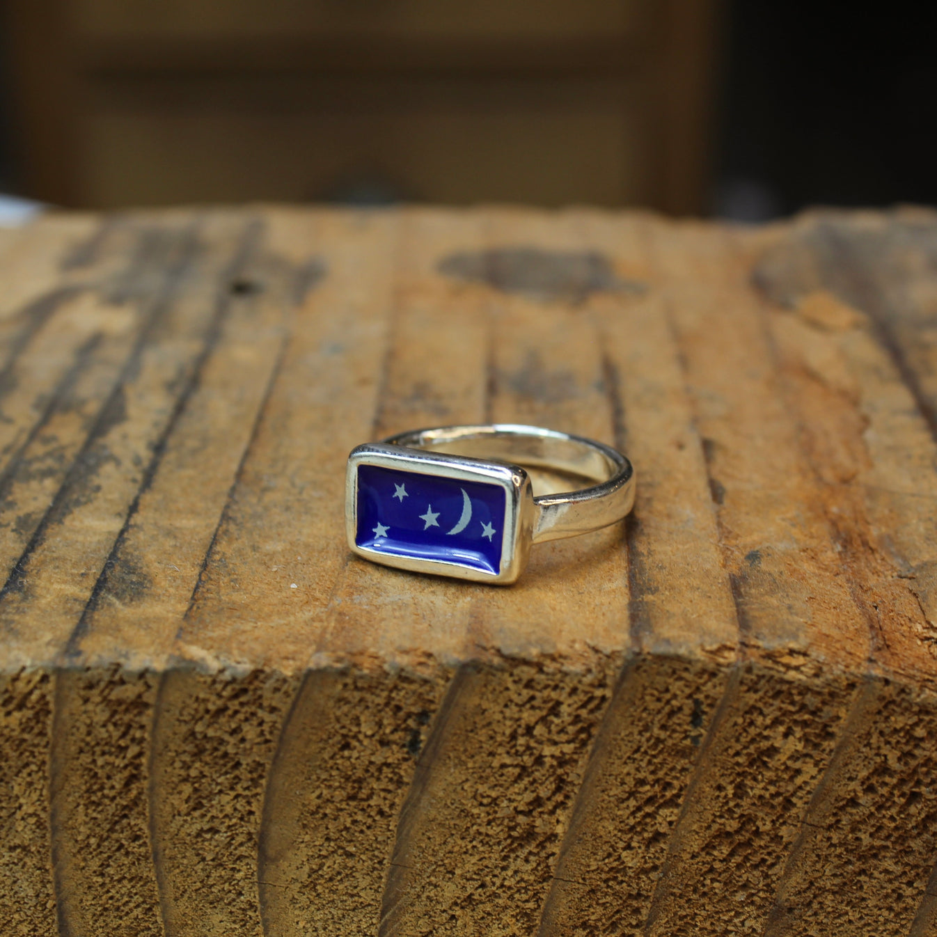 Night Sky Ring - Cobalt Blue with Stars and Crescent Moon Stacker Ring ...