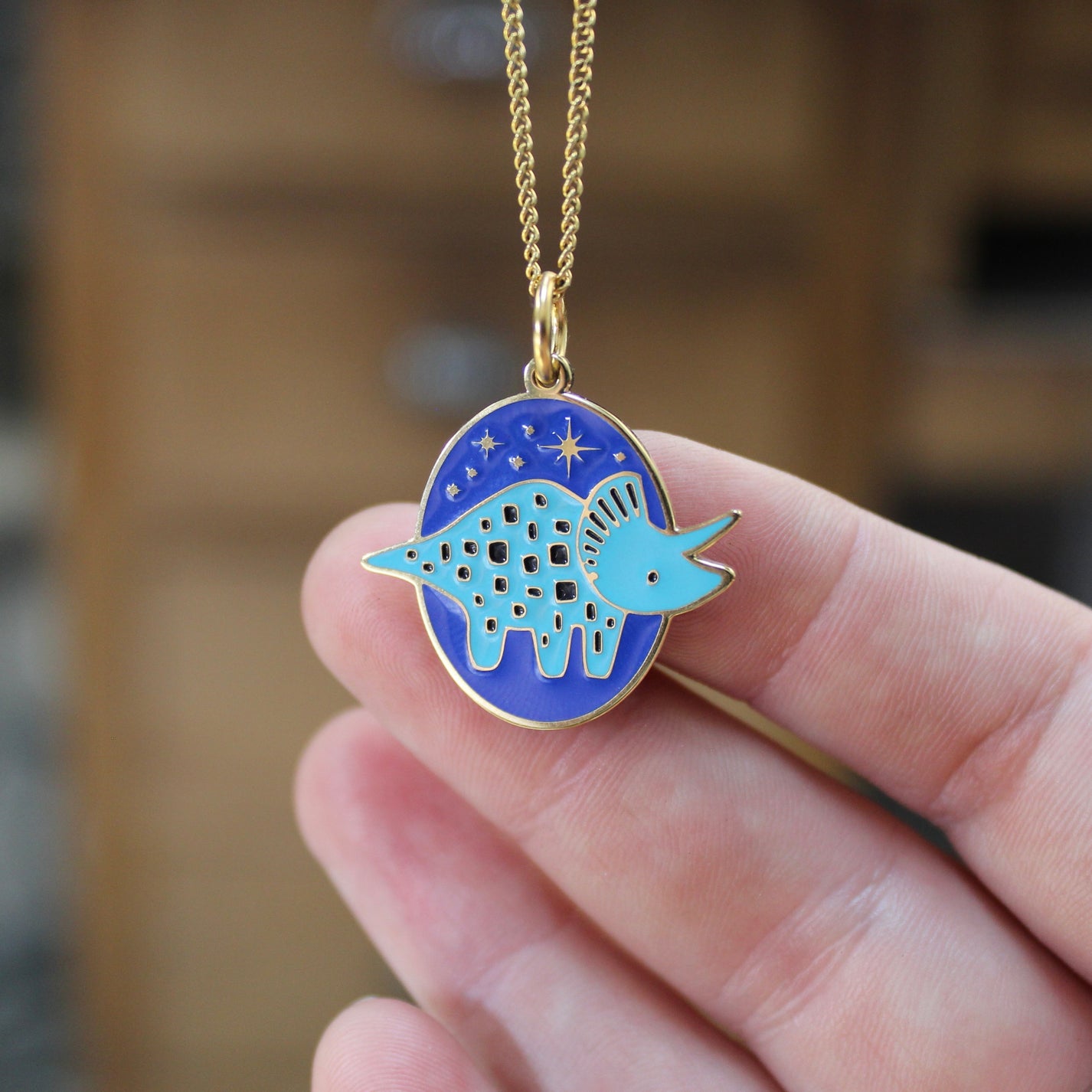 Triceratops Dinosaur Charm Necklace - Gold Finished Dinosaur Jewelry o ...