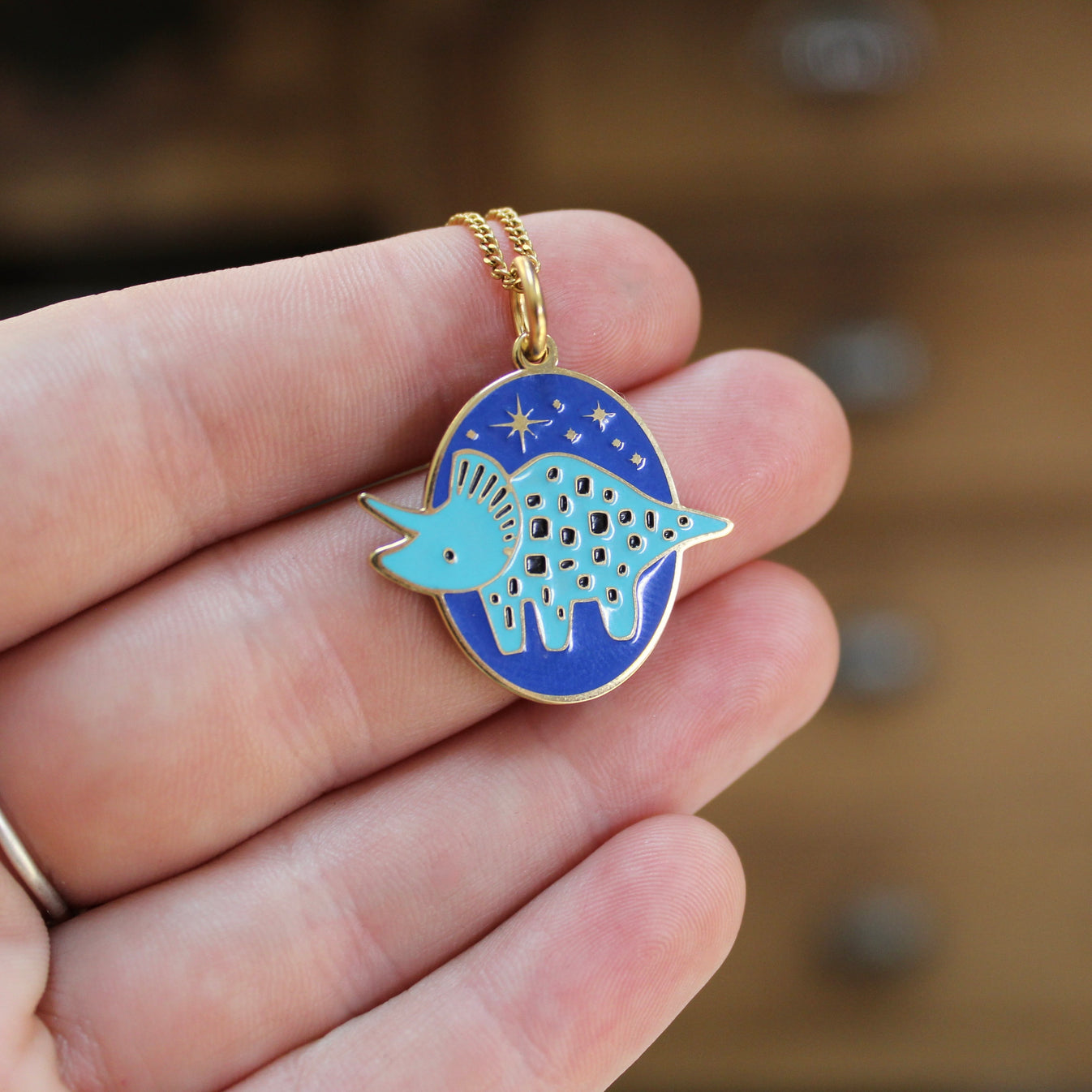 Triceratops Dinosaur Charm Necklace - Gold Finished Dinosaur Jewelry o ...