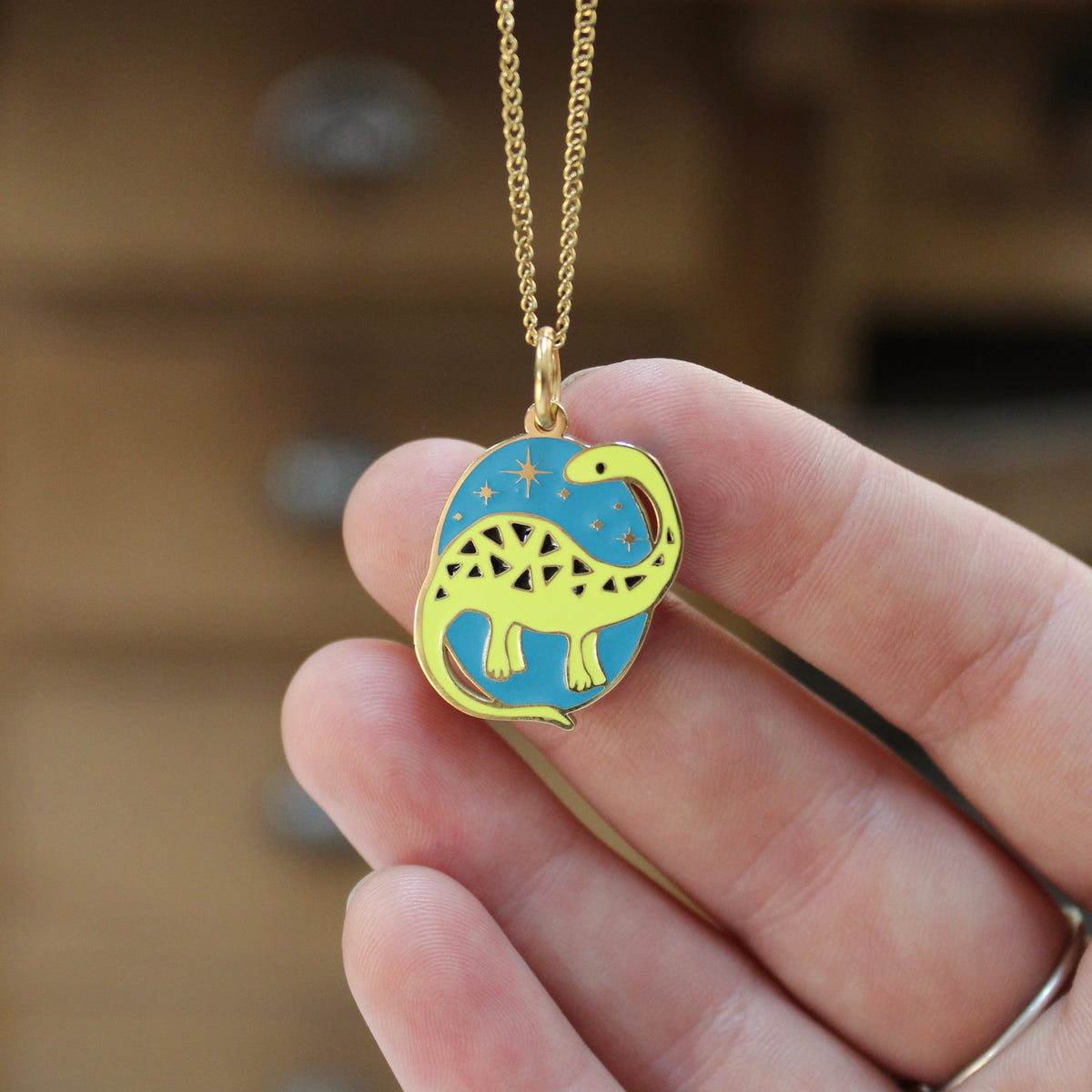 Brontosaurus Dinosaur Charm Necklace - Gold Finished Dinosaur Jewelry ...