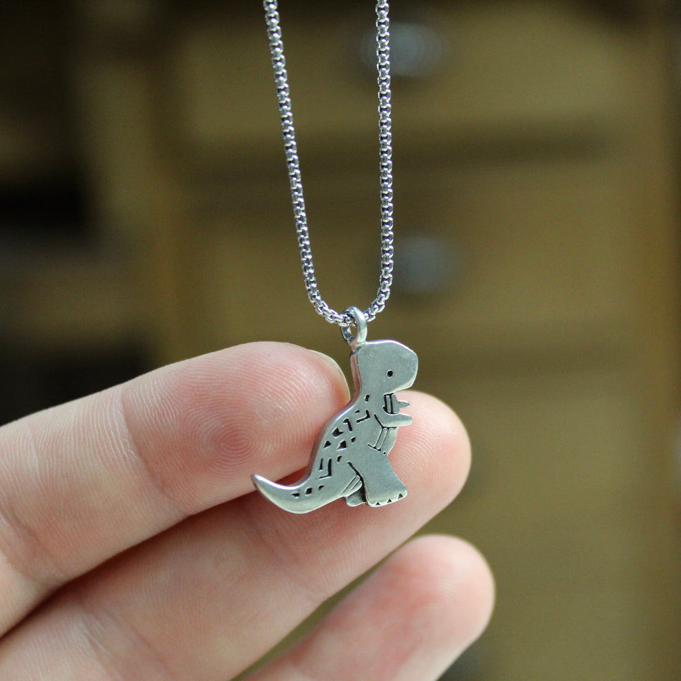 Tyrannosaurus Rex Pewter Dinosaur Necklace - T-rex Charm Pendant on Ch ...
