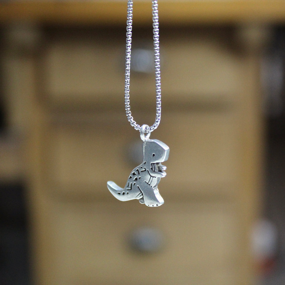 Tyrannosaurus Rex Pewter Dinosaur Necklace - T-rex Charm Pendant on Ch ...