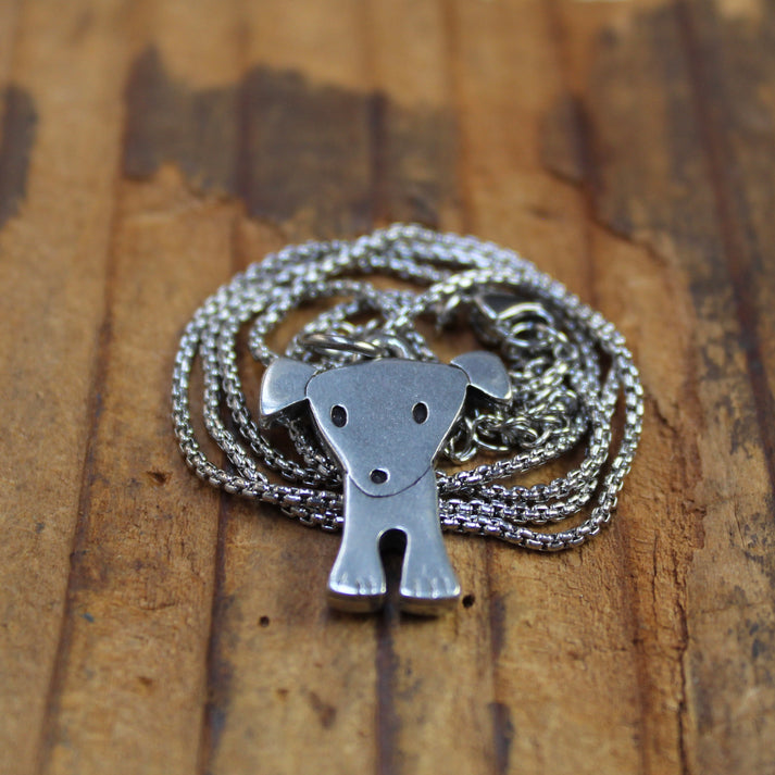 Puppy Necklace - Pewter Dog Pendant - Cute Dog Charm on Adjustable Sta ...