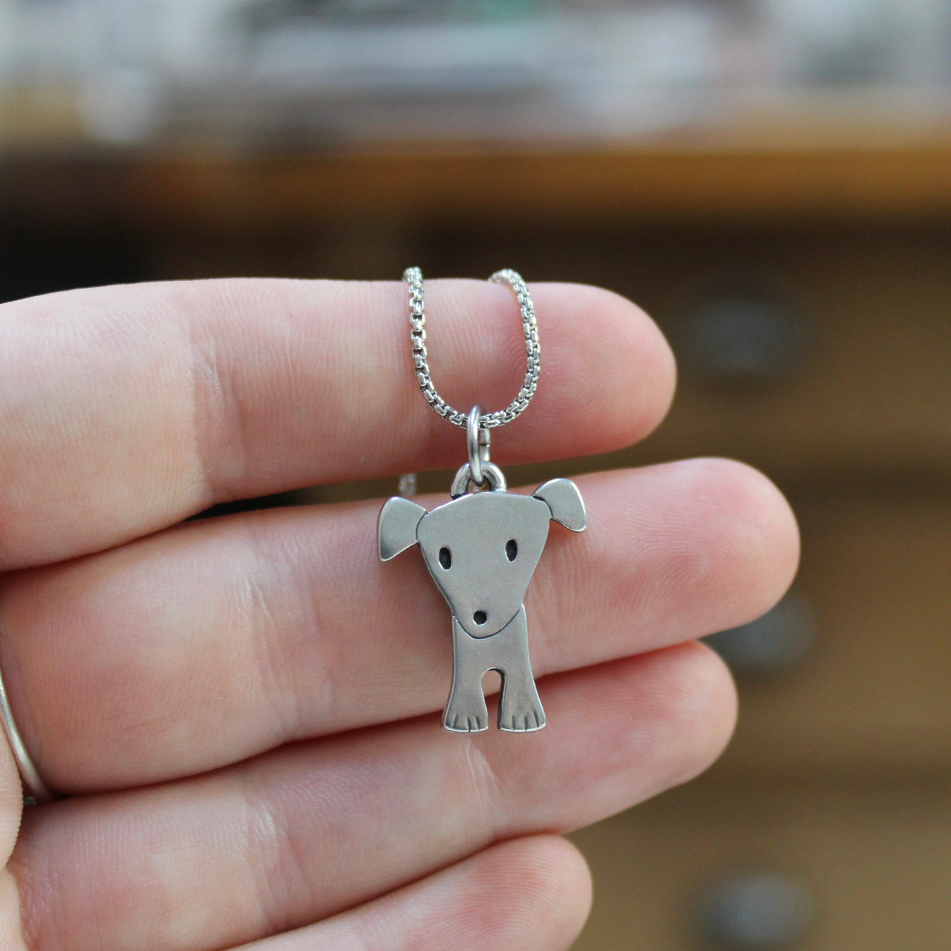 Puppy Necklace - Pewter Dog Pendant - Cute Dog Charm on Adjustable Sta ...