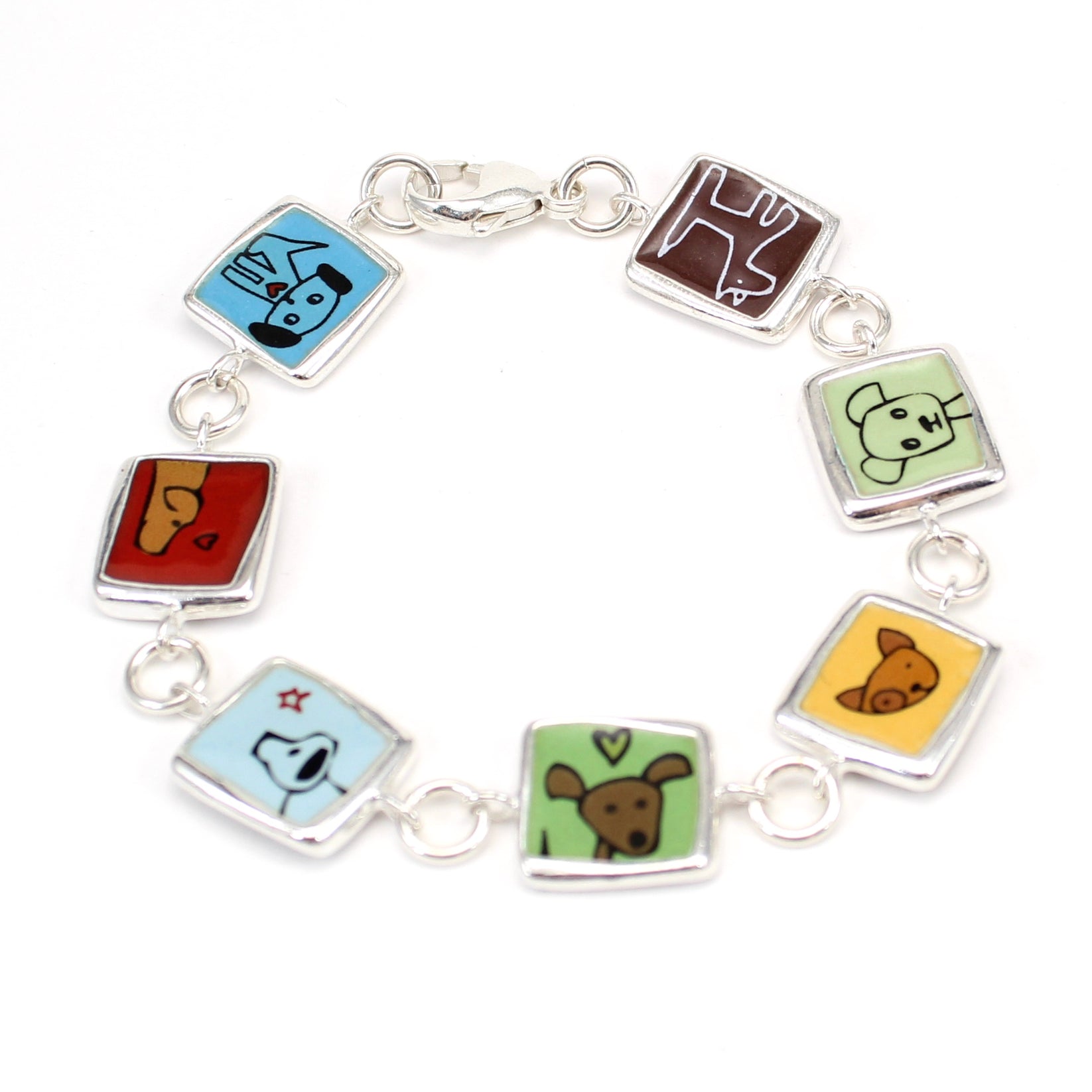 Reversible Sterling Silver and Enamel Dogs vs Dogs Bracelet - 14 Hand ...