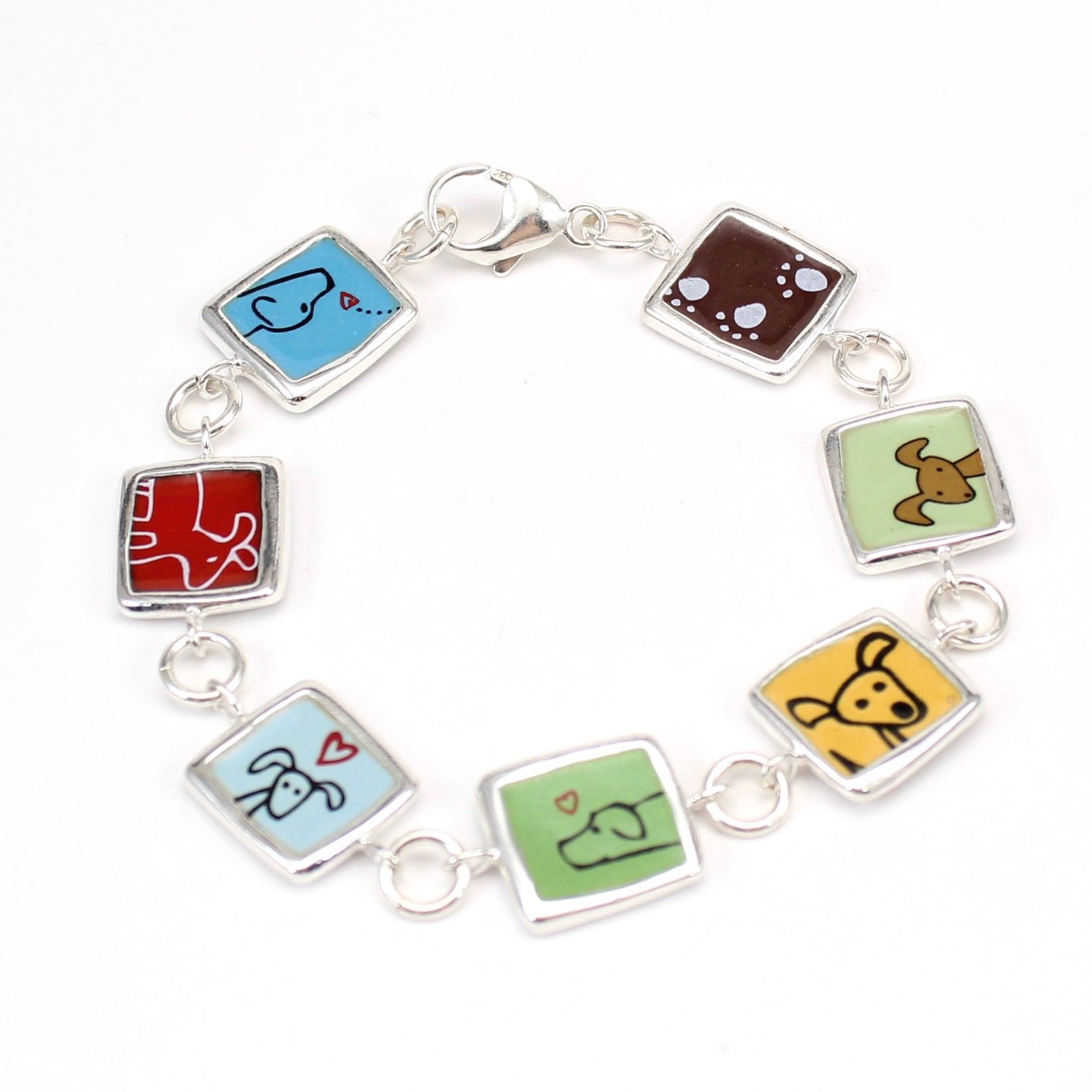 Reversible Sterling Silver and Enamel Dogs vs Dogs Bracelet - 14 Hand ...