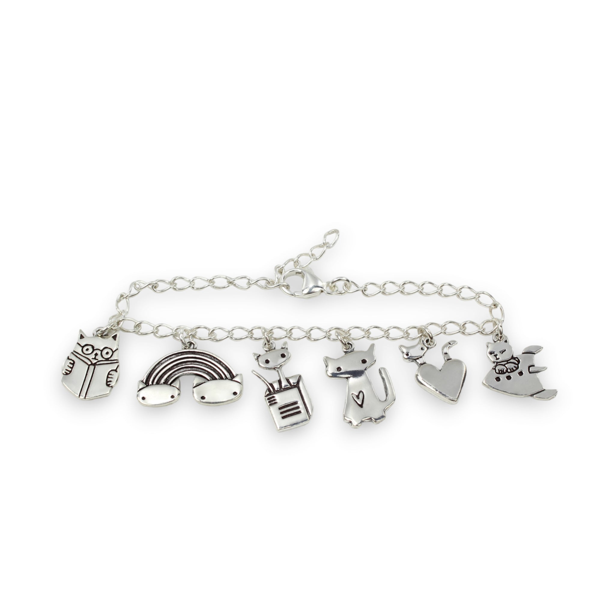Six Cats Charm Bracelet - Sterling Silver Bracelet with 6 Unique Cat C ...