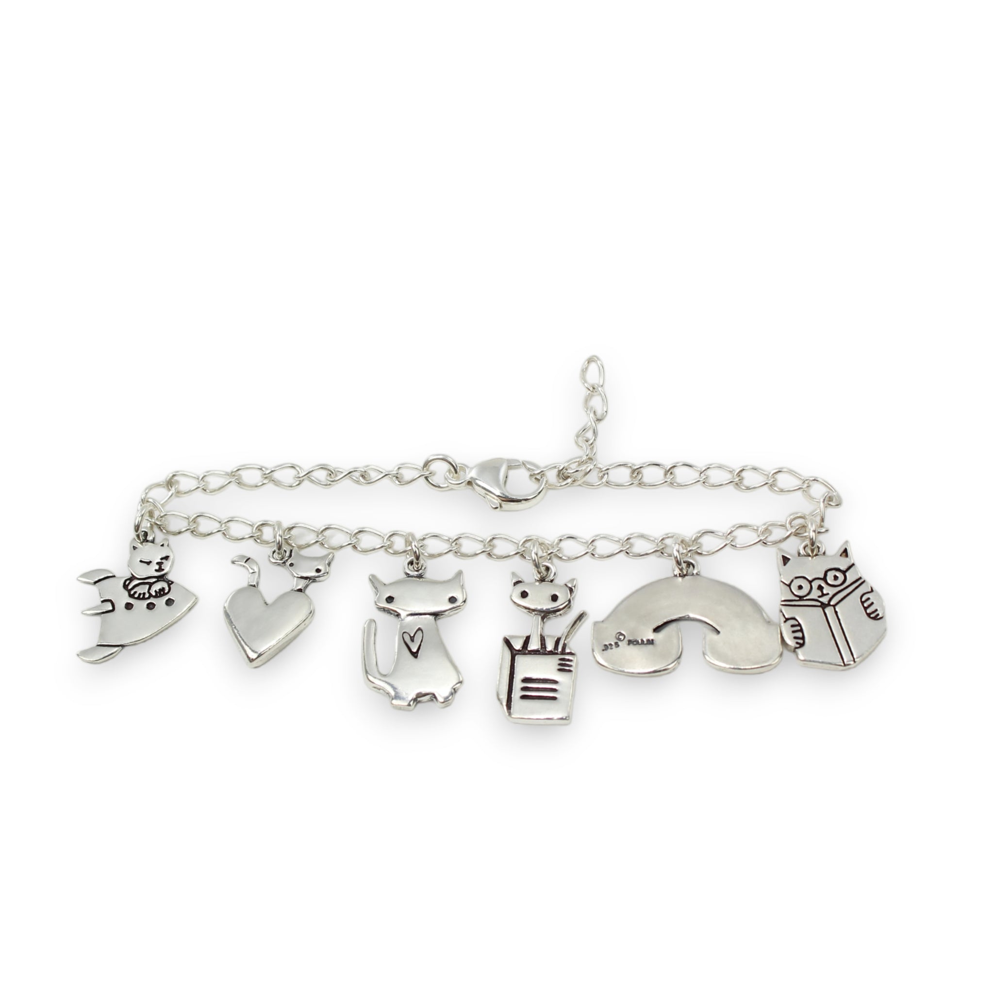 Six Cats Charm Bracelet - Sterling Silver Bracelet with 6 Unique Cat C ...