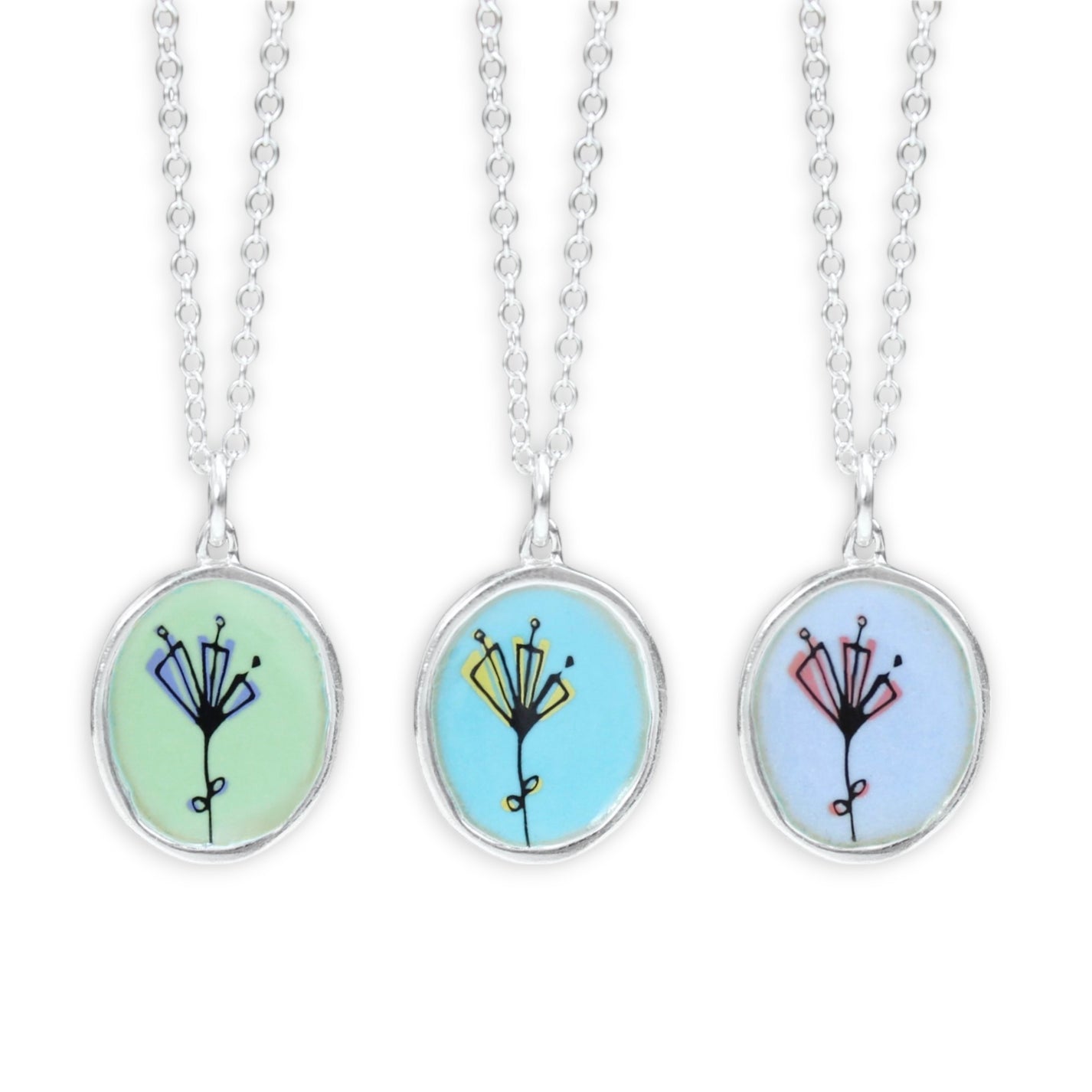 Spring Flower Necklace on Adjustable Chain in Blue Green Pink Yellow O ...