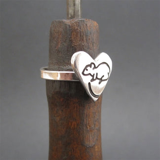 Sterling Silver Heart Rat Ring - Pet Rat Love Charm Ring – Mark Poulin ...