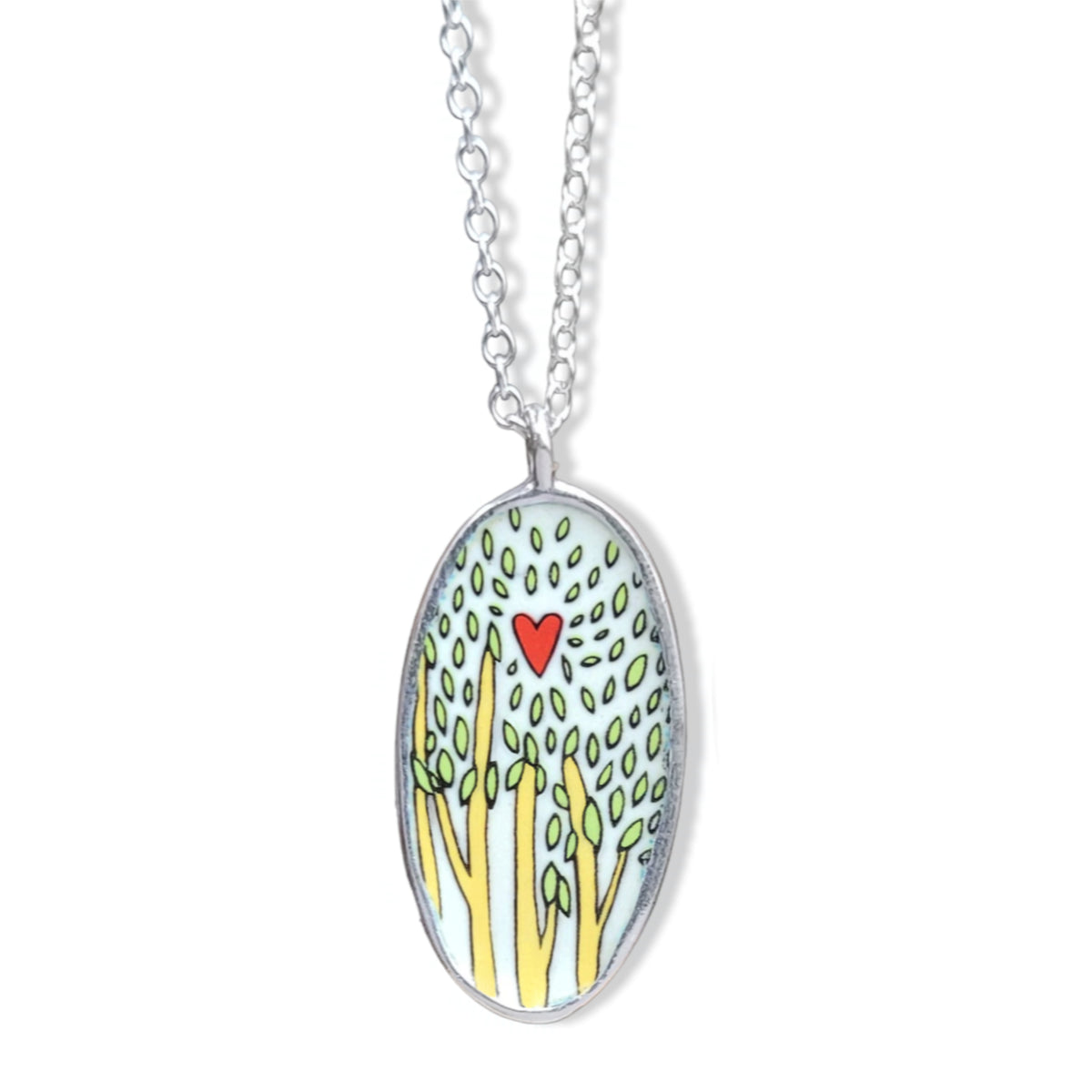 Reversible Sterling Silver and Enamel Trees and Roots Pendant with Quo ...