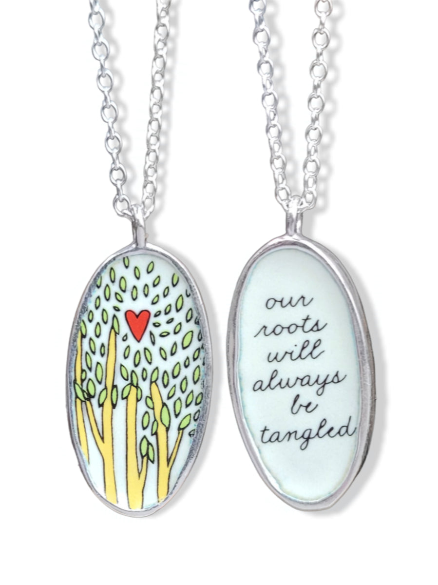 Reversible Sterling Silver and Enamel Trees and Roots Pendant with Quo ...