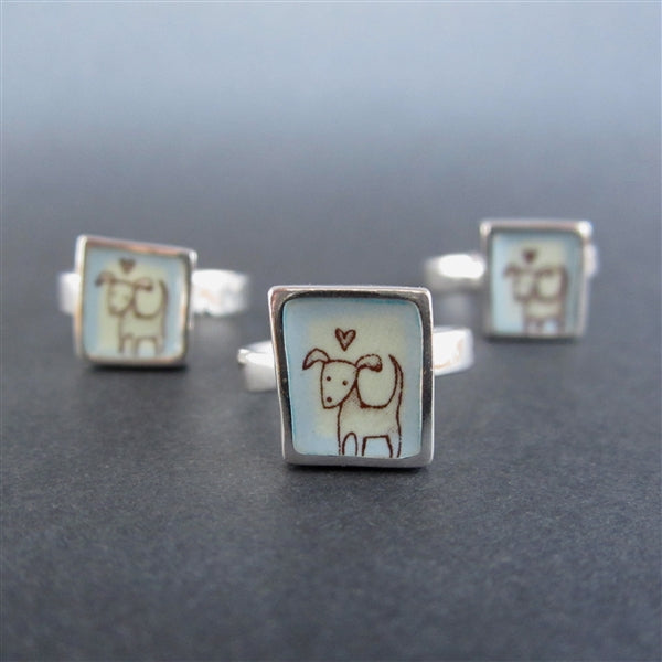 Sterling Silver and Enamel Love Dog Ring on Light Blue – Mark Poulin ...