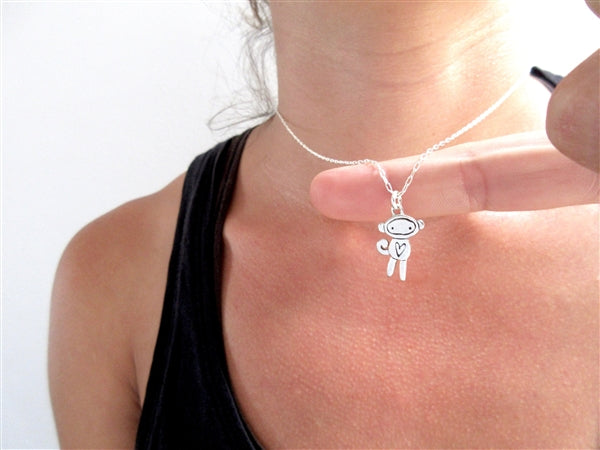 Sterling Silver Little Sock Monkey Necklace - Monkey Jewelry – Mark ...